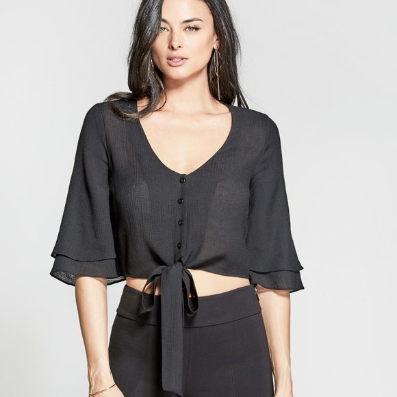 Marciano | Tops | Marciano Bretta Tie Front Crop Top Black | Poshmark